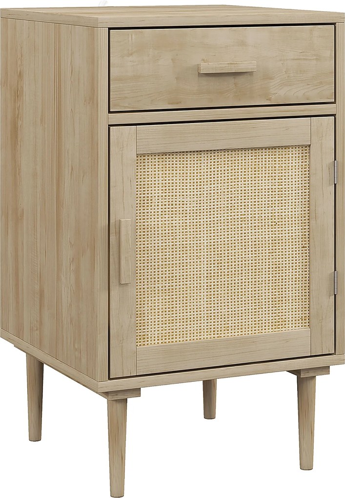 HOMCOM Noční stolek s ratanovými dvířky a policí + 1 zásuvka, bohémský design - 40 x 40 x 68,5 cm, přírodní | Aosom