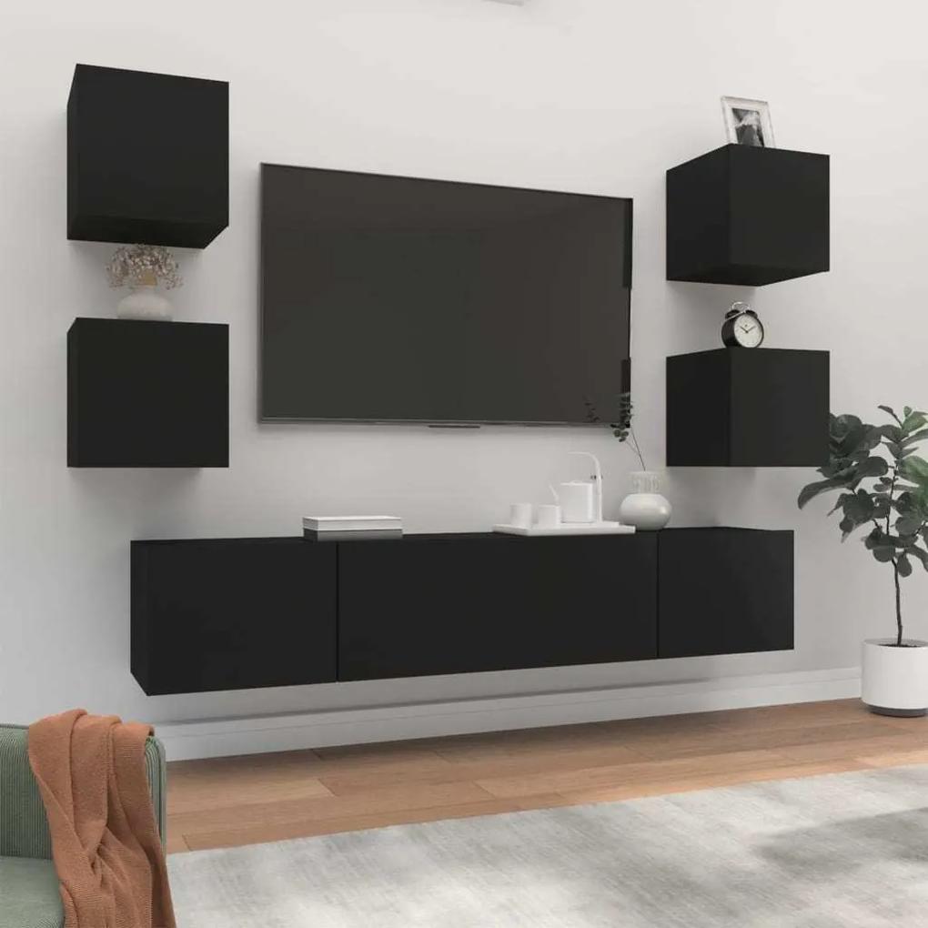 vidaXL 6dílný set TV skříněk kompozitní dřevo [3114258] Barva: Černá