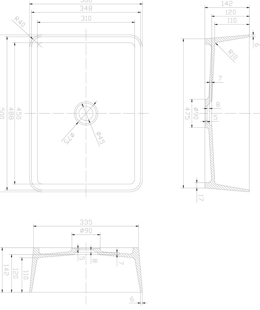 Sapho Sapho, THIN umyvadlo na desku, 50x37x14cm, bílá matná