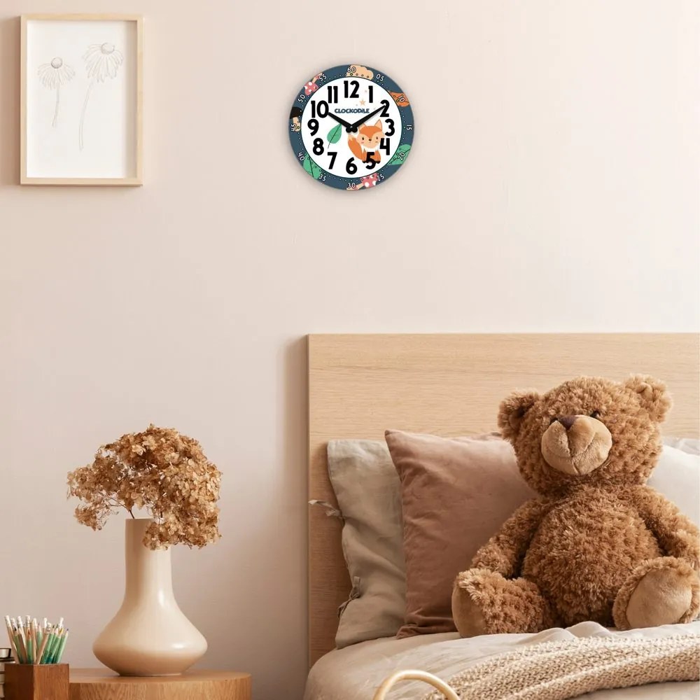 CLOCKODILE Dětské nástěnné hodiny modré s liškou 25cm CCT0031