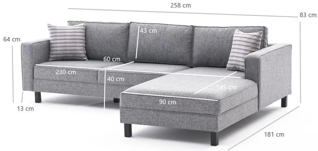 Hanah Home Pohovka KALE šedá pravý roh 825BLC2714