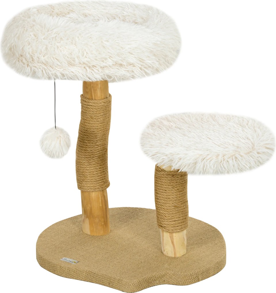 PawHut škrabadlo 61,5 cm vysoké Škrabadlo pro kočky s míčkem na hraní, pelíšky, věž pro kočky se škrabací deskou, pro kočky do 5 kg, hruškové dřevo, …