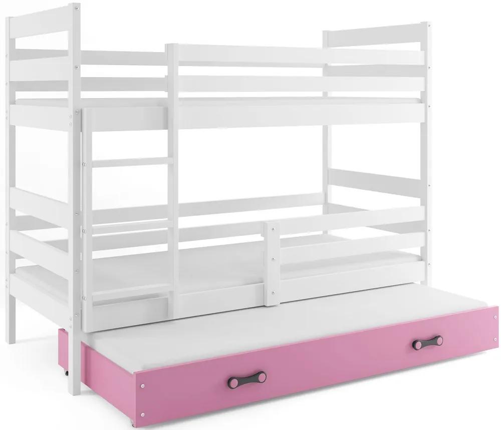 BMS Group Dětská patrová postel s přistýlkou ERYK bílá Velikost postele: 200x90 cm, Barva šuplíku: Zelená