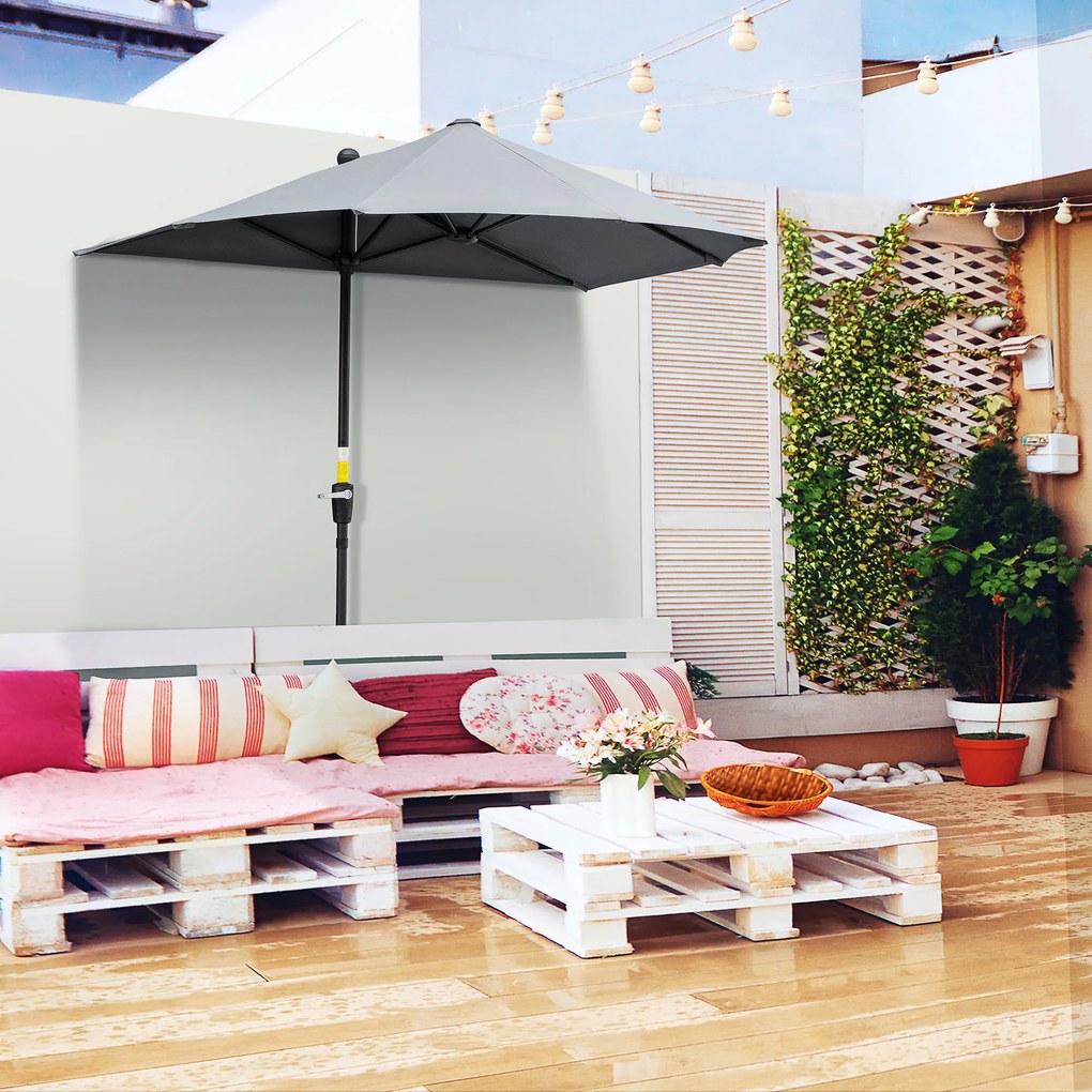 Outsunny 2 x 2 m půlkulatý slunečník slunečník s držákem voděodolný na zahradu terasu balkon, 100% polyester tmavě šedý |