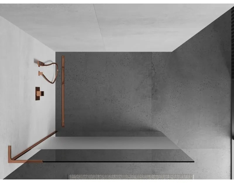 Mexen Kioto L, sprchová zástěna Walk-In 90 x 200 cm, 8mm čiré sklo-námraza, růžové zlato profil, 800-090-103-60-35