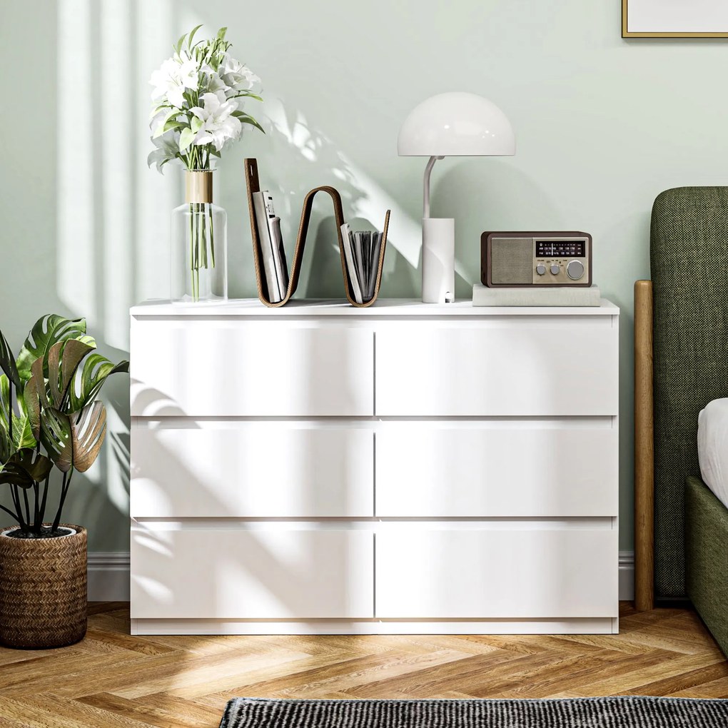 HOMCOM komoda s 3 zásuvkami, moderní bezúchytový design pro obývací pokoj, ložnici a předsíň – bílá (112 × 34 × 75 cm)
