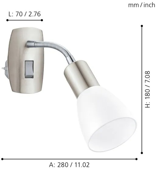 EGLO 92935 - Nástěnná lampička do zásuvky DAKAR 3 1xE14/25W