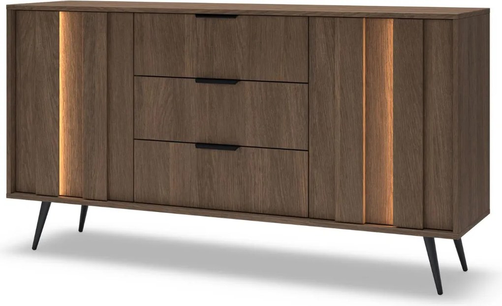 Komoda Amaro F 153 cm 2D3S LED dub dunin – komoda se zásuvkami a skříňkami