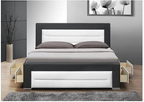 Manželská postel, s roštem, černá+bílá, 160x200, NAZUKA