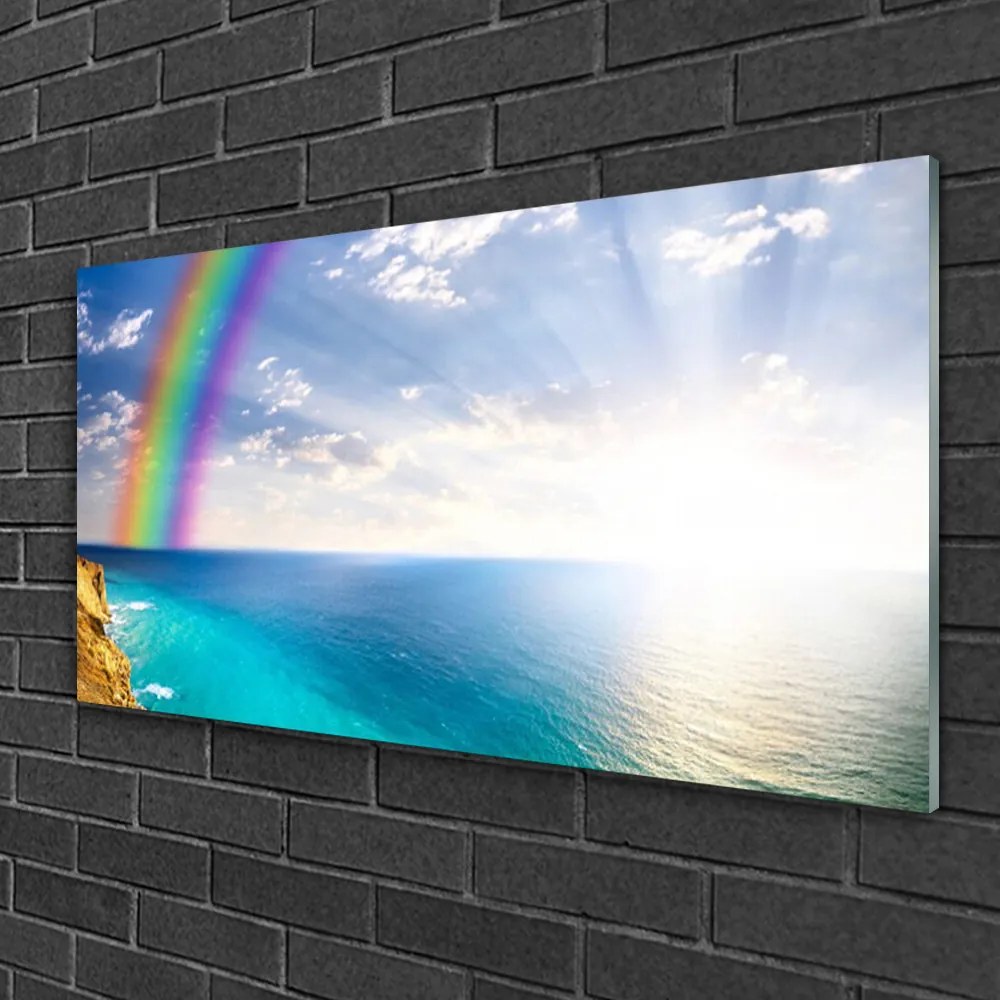 Obraz na skle Duha u Moře Krajina 120x60 cm
