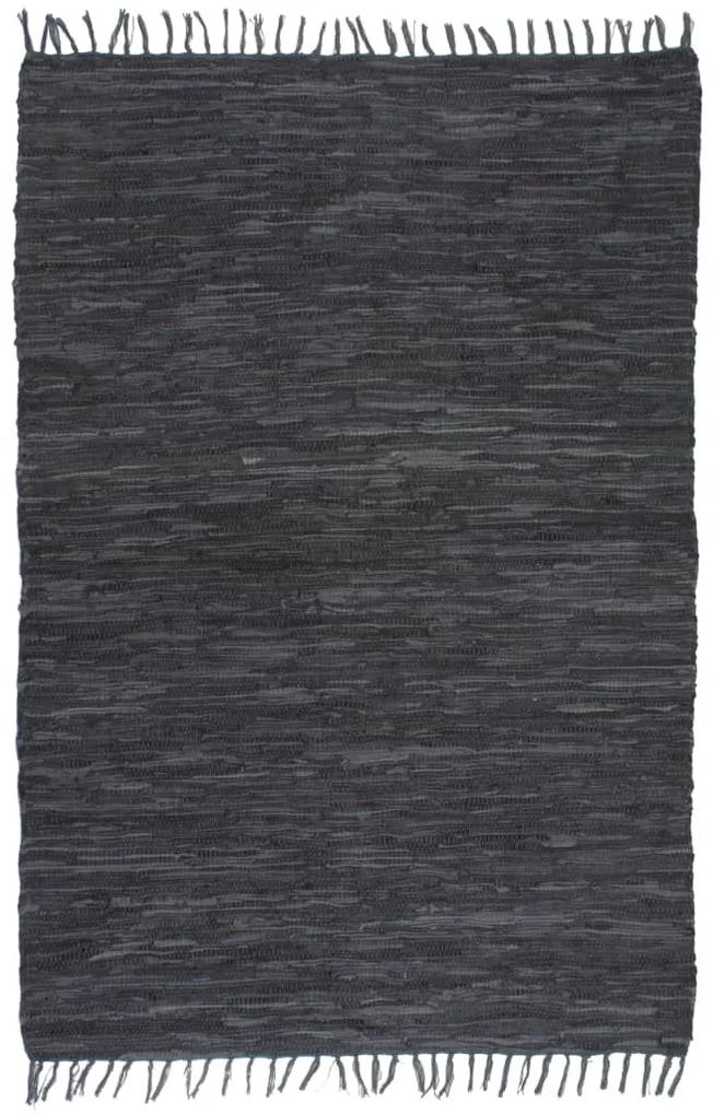 245233 vidaXL Ručně tkaný koberec Chindi kůže 120 x 170 cm šedý