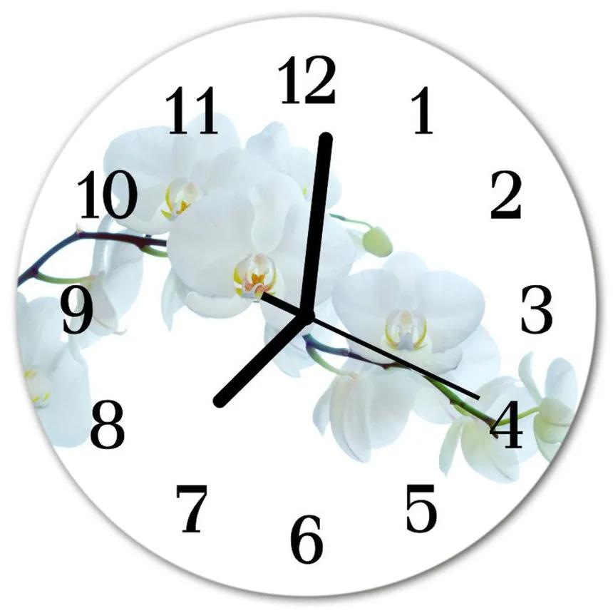 Skleněné hodiny kulaté orchidej fi 30 cm