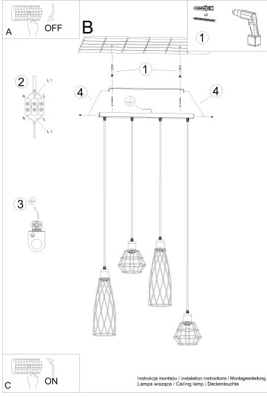 Sollux SL.1167 - Lustr na lanku SUBA 4xE27/15W/230V černá