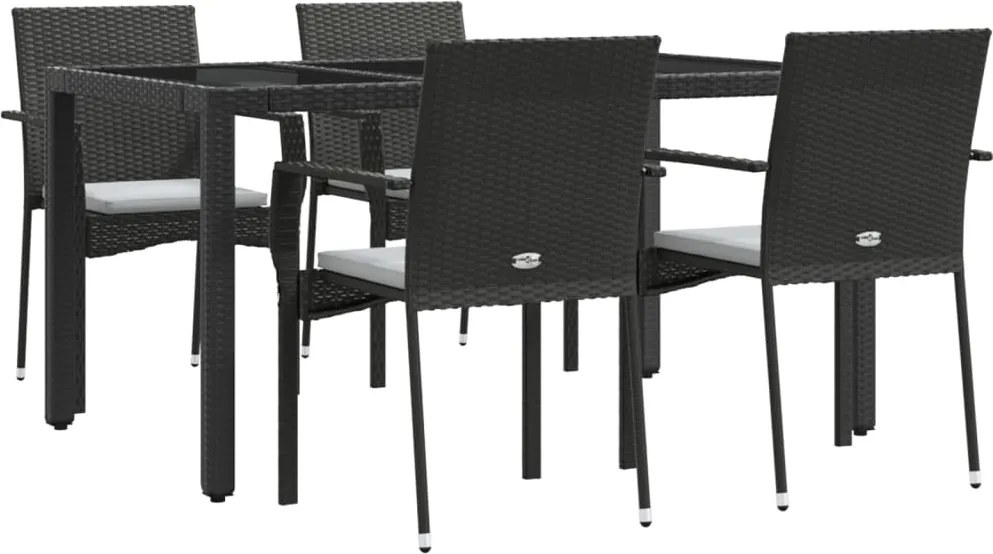 5dílný zahradní jídelní set s poduškami černý polyratan 3184977