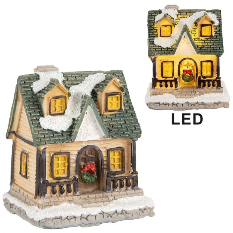 Zasněžený dekorační domeček s LED světýlky Hoefkens – 5x5x6 cm