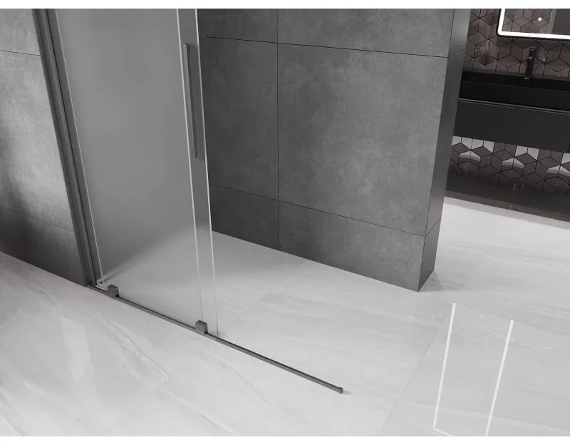 Mexen Velar, sprchová zástěna s posuvnými dveřmi Walk-in 150 x 200 cm, 8mm sklo námraza, grafit broušený, 871-150-000-33-66
