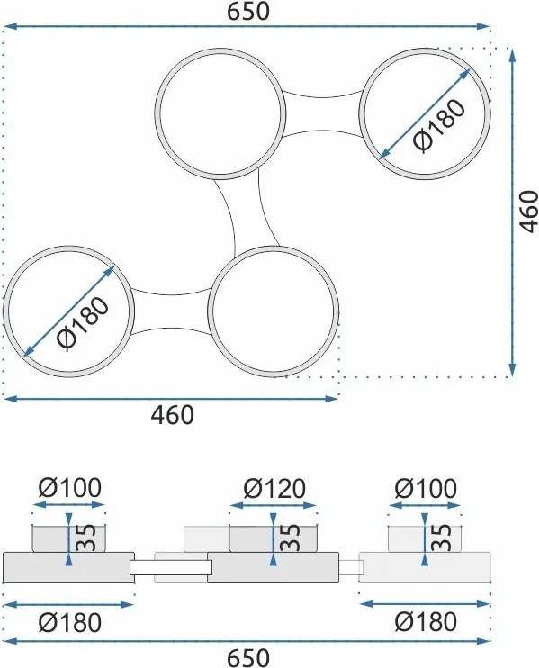 Toolight - LED stropní svítidlo 4-bodové APP210-3CPR, černá-hnědá, OSW-08469