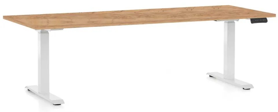 Výškově nastavitelný stůl OfficeTech D, 200 x 80 cm, bílá podnož, dub kraft