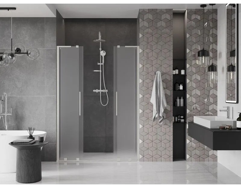 Mexen Velar L Duo, posuvné sprchové dveře do otvoru 160 cm, 8mm sklo námraza, broušená ocel, 871-160-003-32-97