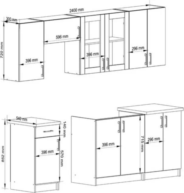Kuchyňská linka LIMA s vitrínou 2.4 m H720 bílá / dub sonoma