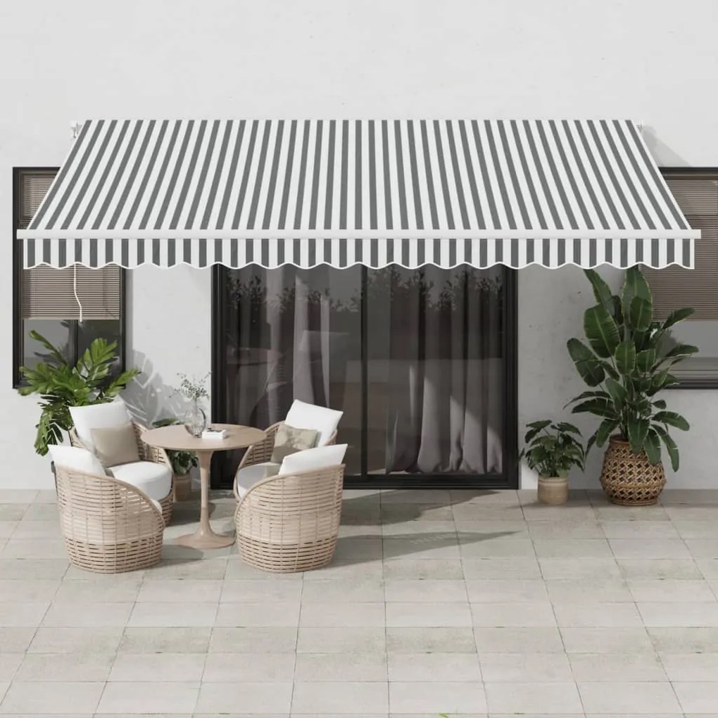 Ručně Zatahovací Markýza Antracitová A Bílá 450 X 300 Cm