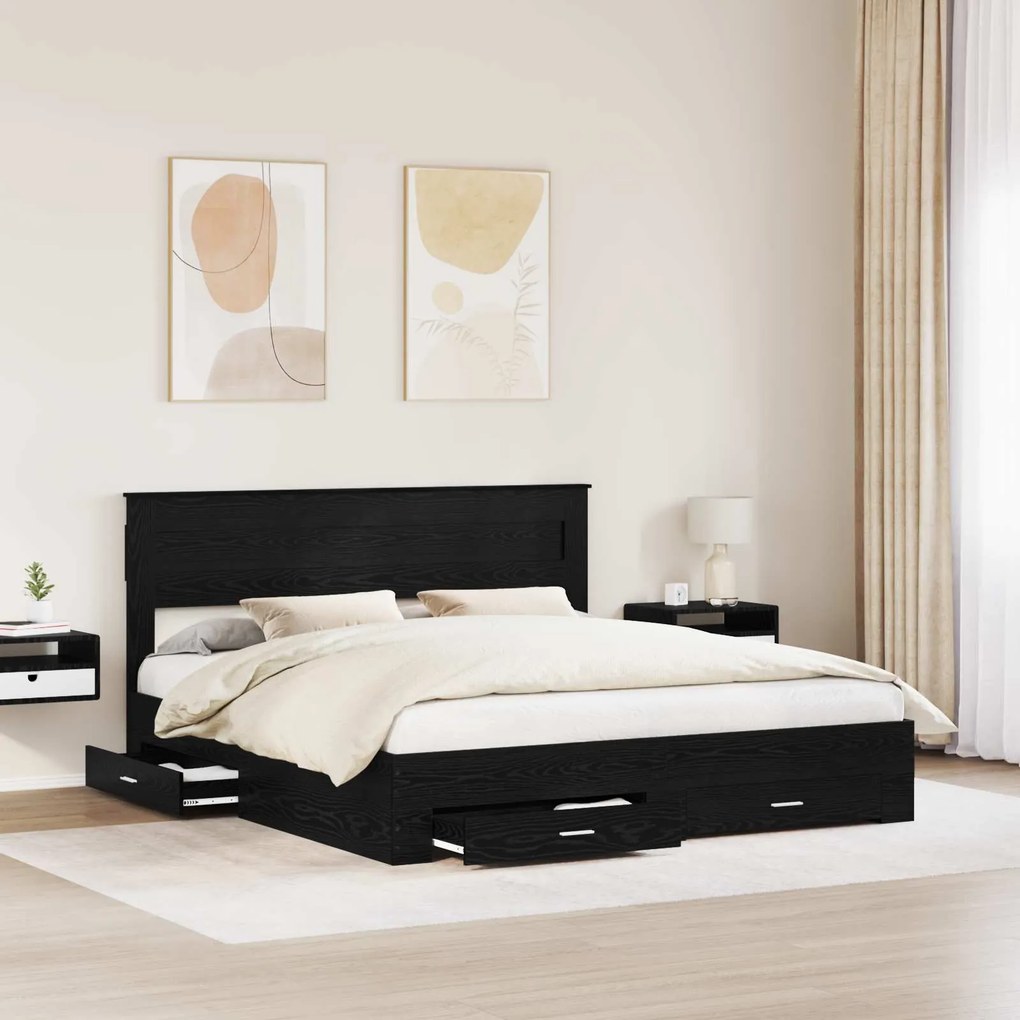 Rám postele se zásuvkou Černý dub 180 x 200 cm Kompozitní dřevo 3409959