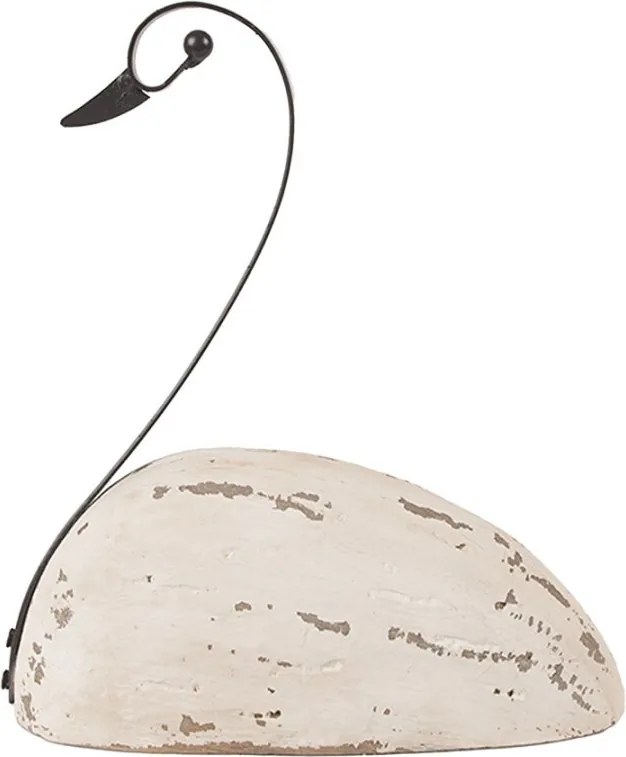 Bílá antik dřevěná dekorace Labuť Swan Rustic M - 17*8*19 cm