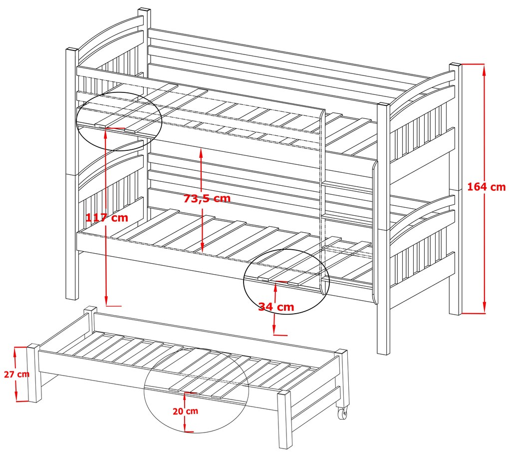 Dětská postel 90 cm ANIE (s roštem a úl. prostorem) (grafit). 1013230