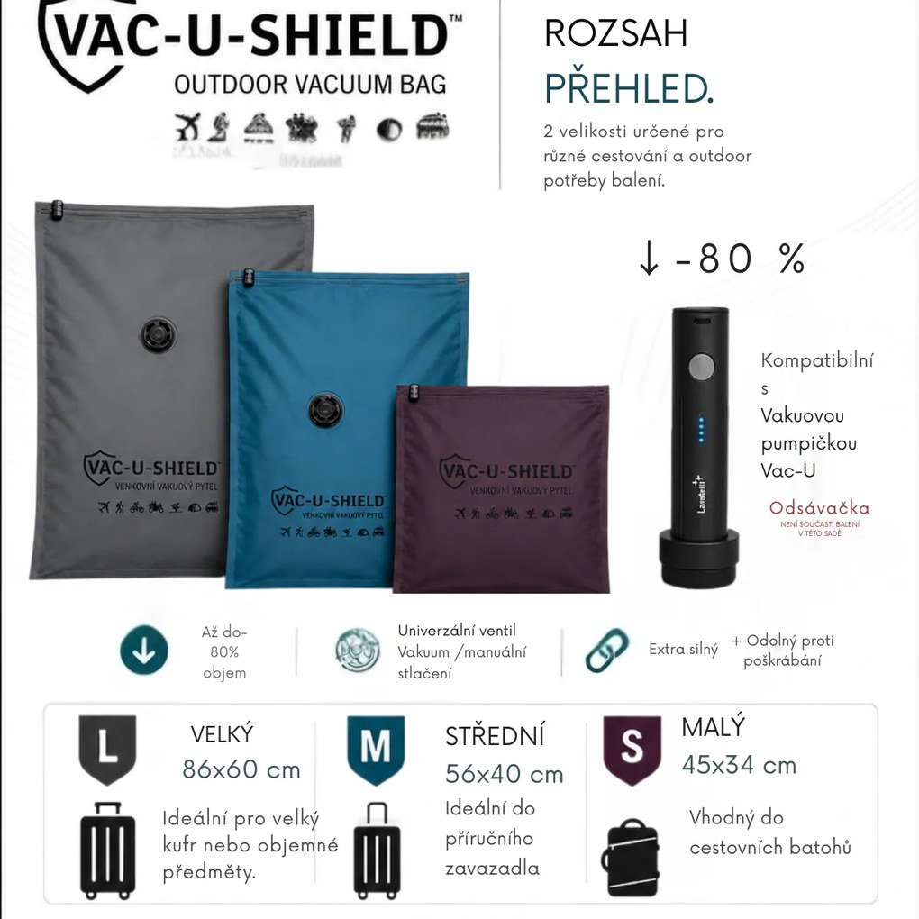 Lavatelli Sada 2 vakuových extra pevných sáčků o rozměrech 45 x 34 cm VAC-U-SHIELD