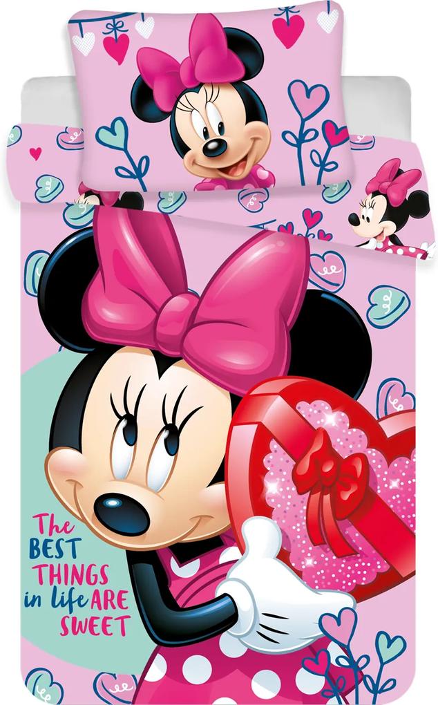 Dětské bavlněné povlečení Minnie sweet Hearts 100x135+40x60