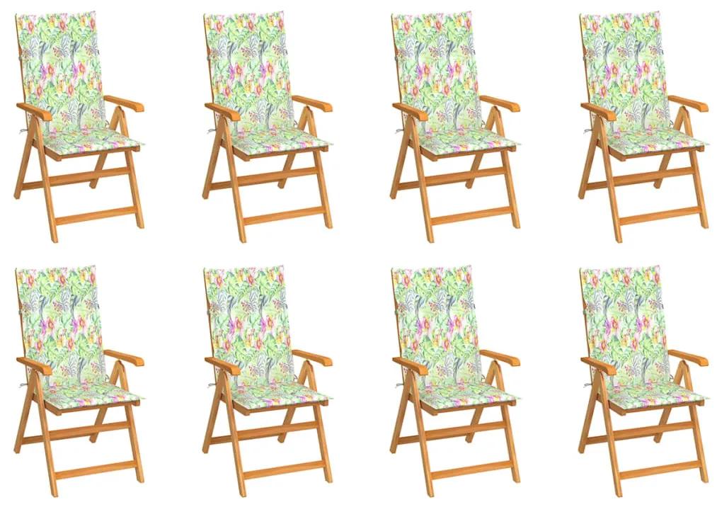 3072553 vidaXL Polohovací zahradní židle s poduškami 8 ks masivní teak