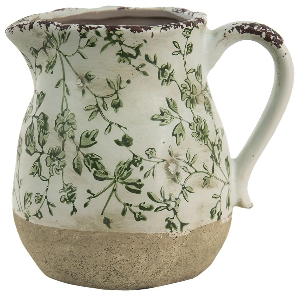Keramický dekorační džbán se zelenými květy Jenia M - 16*13*15 cm