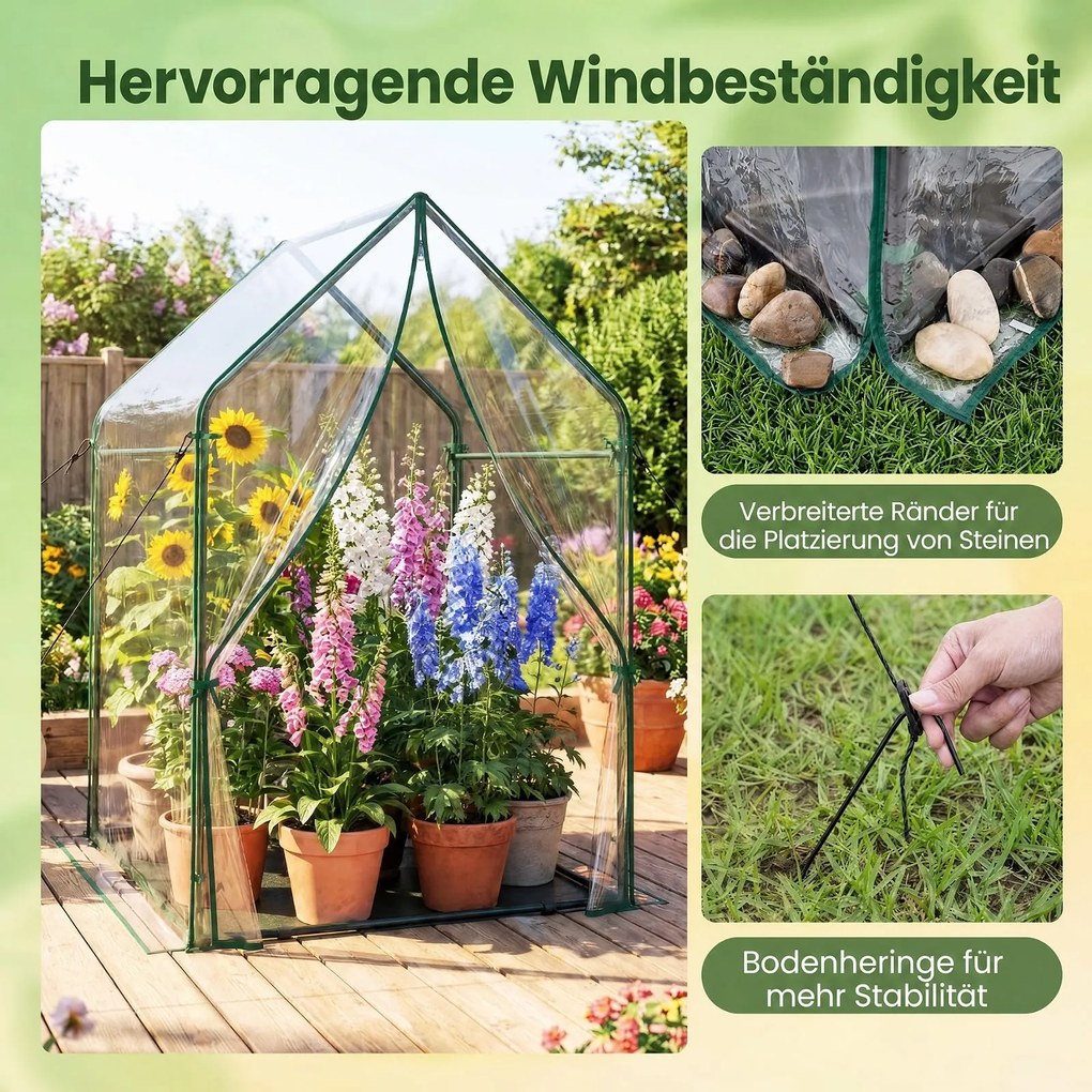 Costway Fóliový mini skleník se 2 rolovacími dveřmi, 90,5 × 90,5 × 152,5 cm