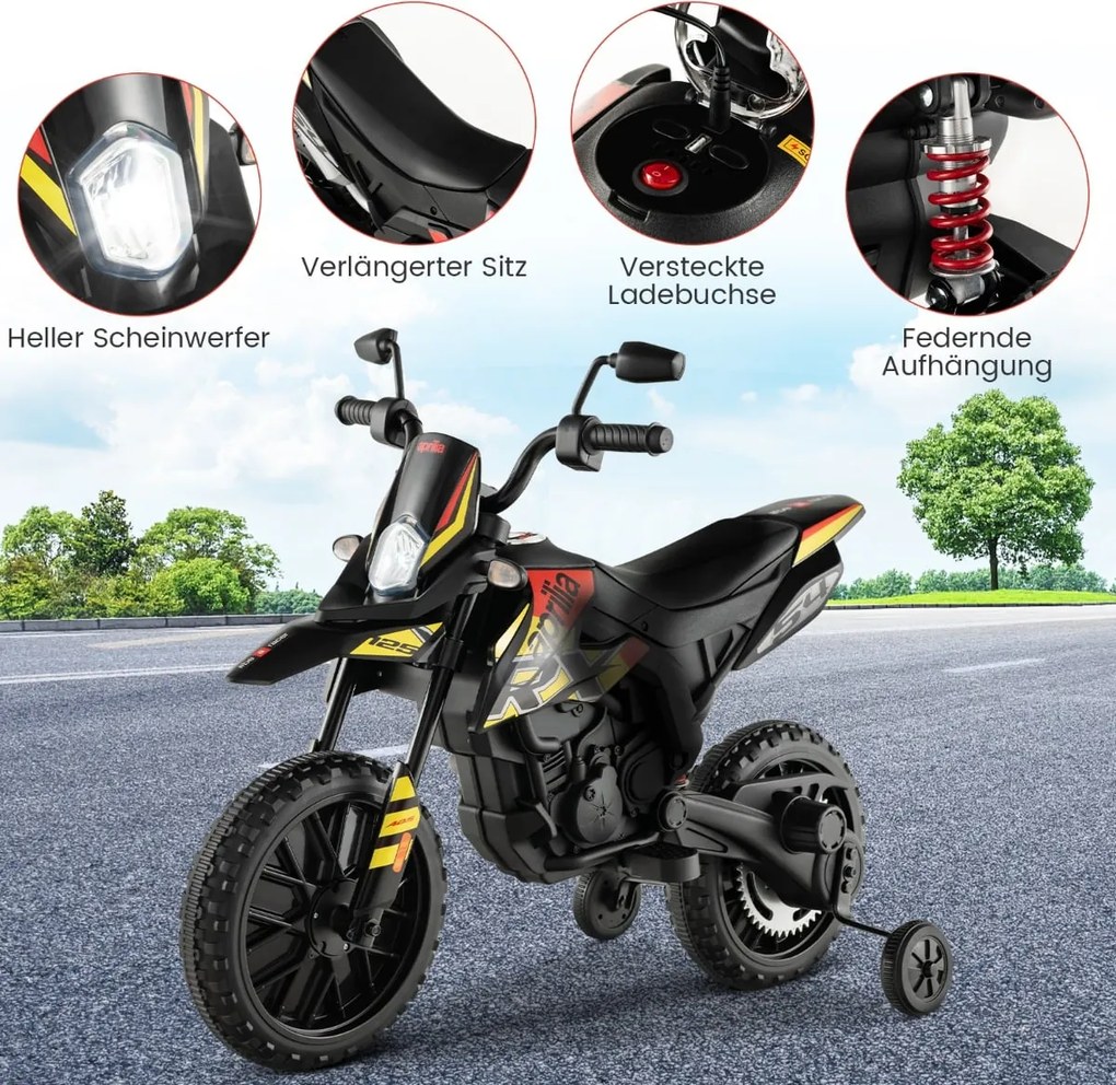 Costway 12 Dětský elektromotocykl V s tréninkovými koly Licencovaný elektrický