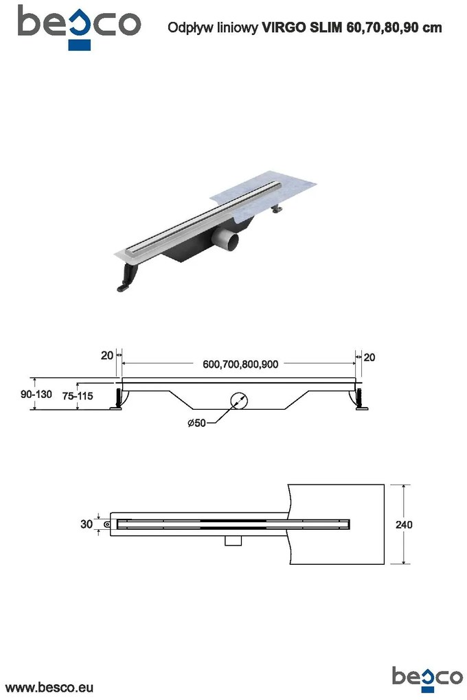 Hopa VIRGO SLIM 70 cm ZLOL70VS odtokový žlab s roštem