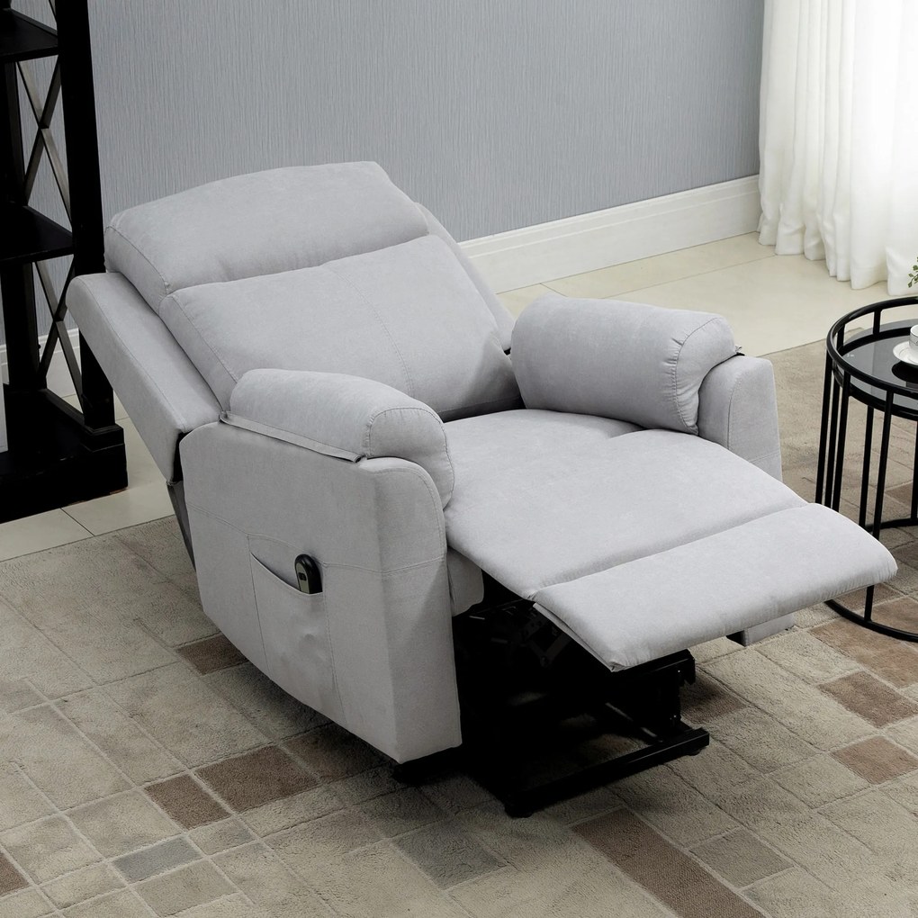 Elektrická stojací židle HOMCOM s funkcí polohování pro seniory, světle šedá na dotek lnu 83 x 89 x 102 cm, pohodlná pomůcka pro stání | Aosom.de