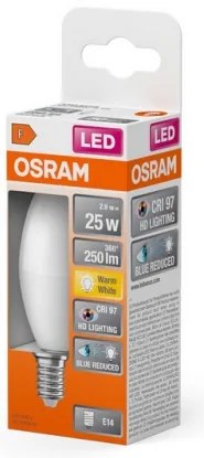 LED žárovka E14 OSRAM CL B FR 2,9W (25W) teplá bílá (2700K), svíčka