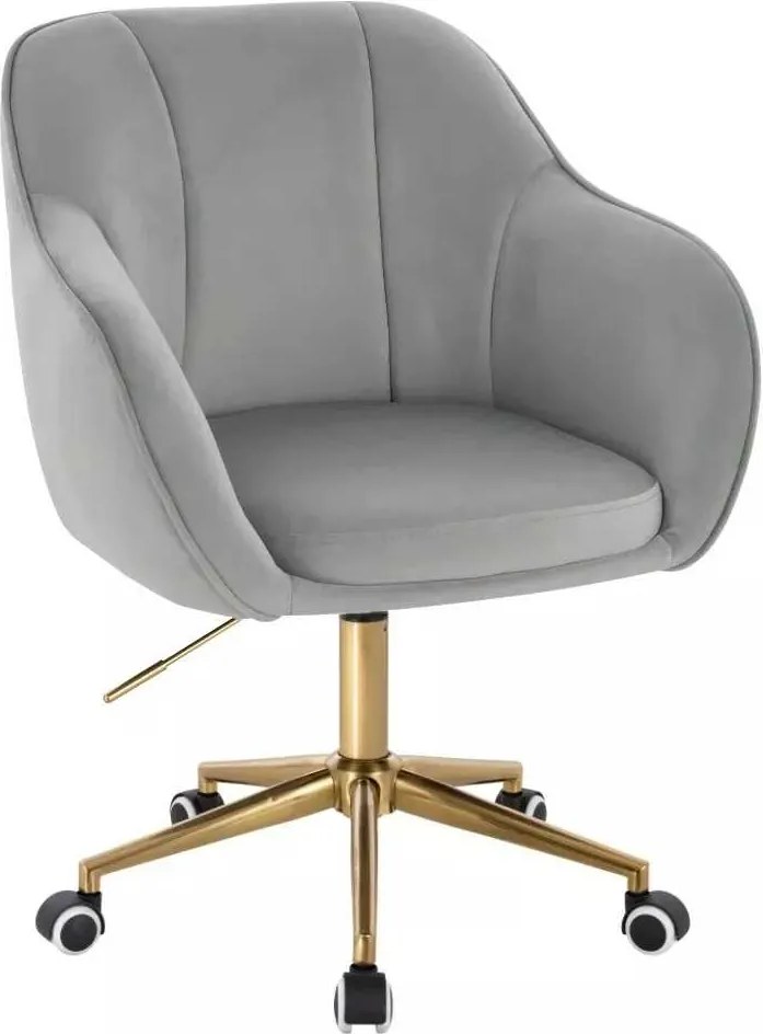 LuxuryForm DESIGN Otočná židle AVOLA VELUR na zlaté podstavě s kolečky - světle šedá