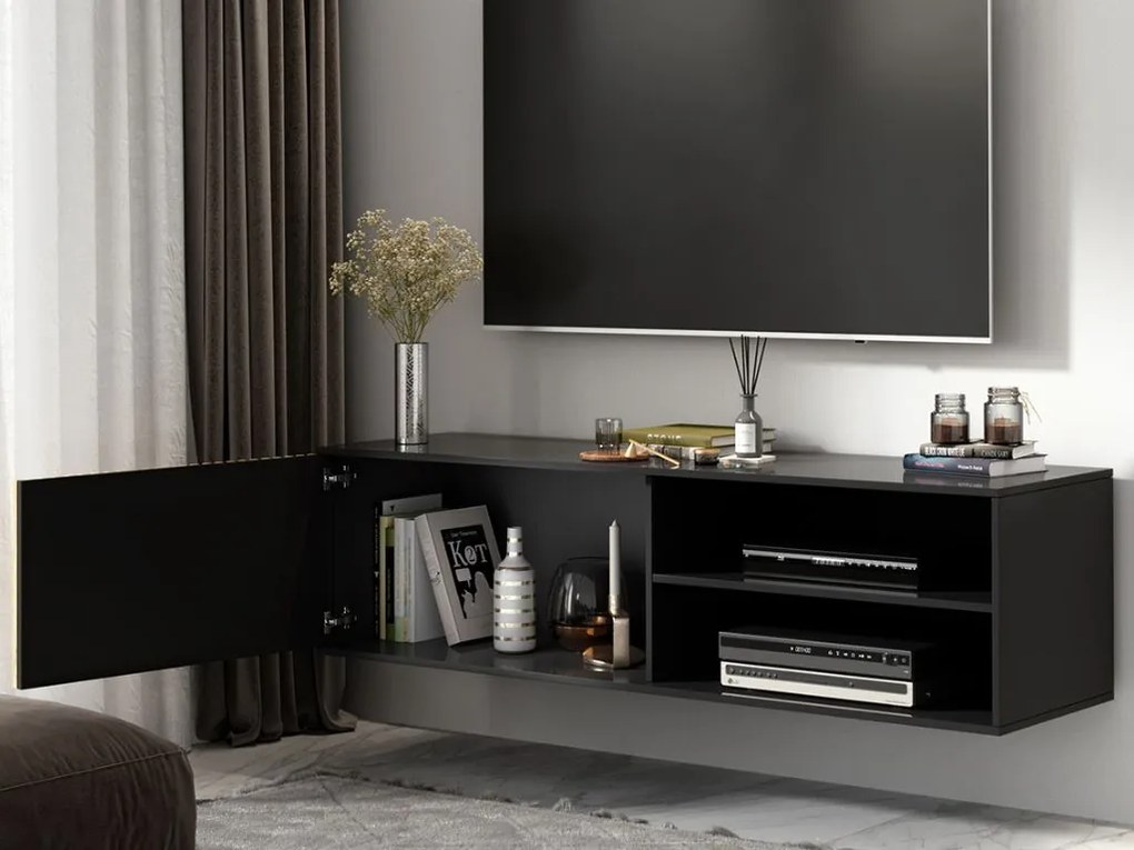 Závěsný TV stolek MEORATI 150x40 cm, černá/dub artisan