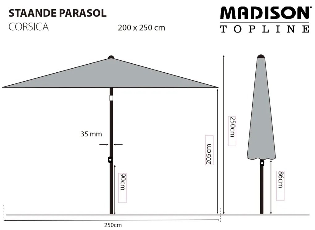 Madison Slunečník Corsica 200 x 250 cm šedý - Default Title