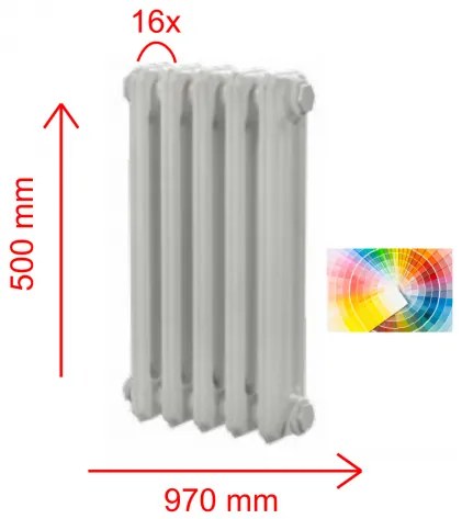 HOTHOT 16 článků, 49 barev, 500x970 mm, Litinový radiátor HH0244