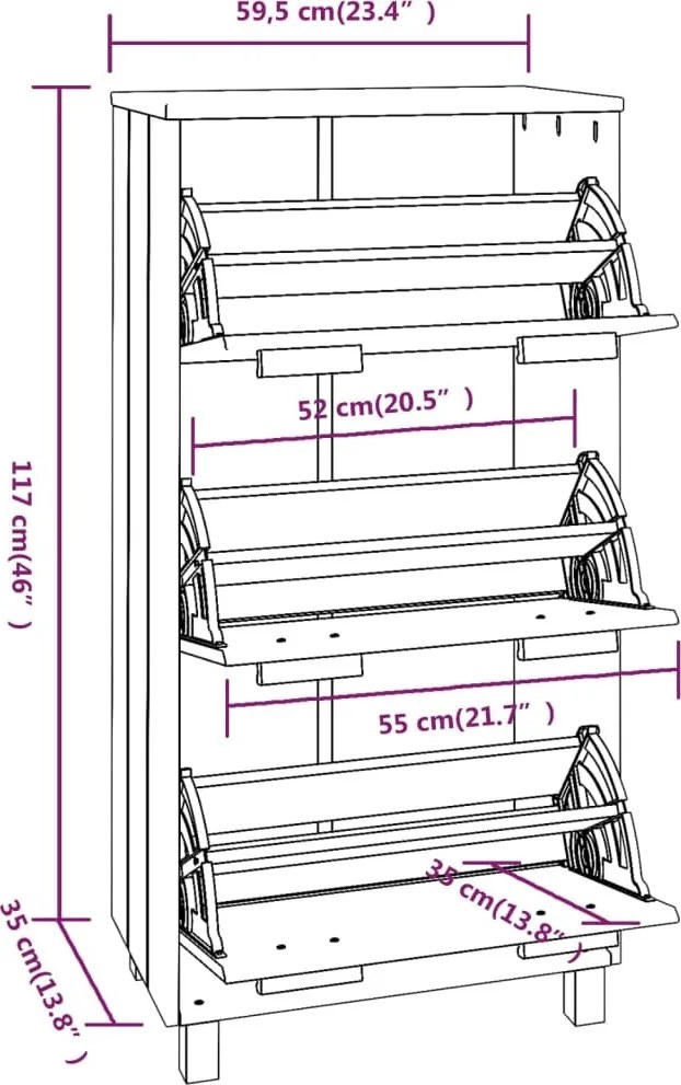 vidaXL Botník HAMAR 59,5 x 35 x 117 cm masivní borovice [340514] Barva: medová hnědá