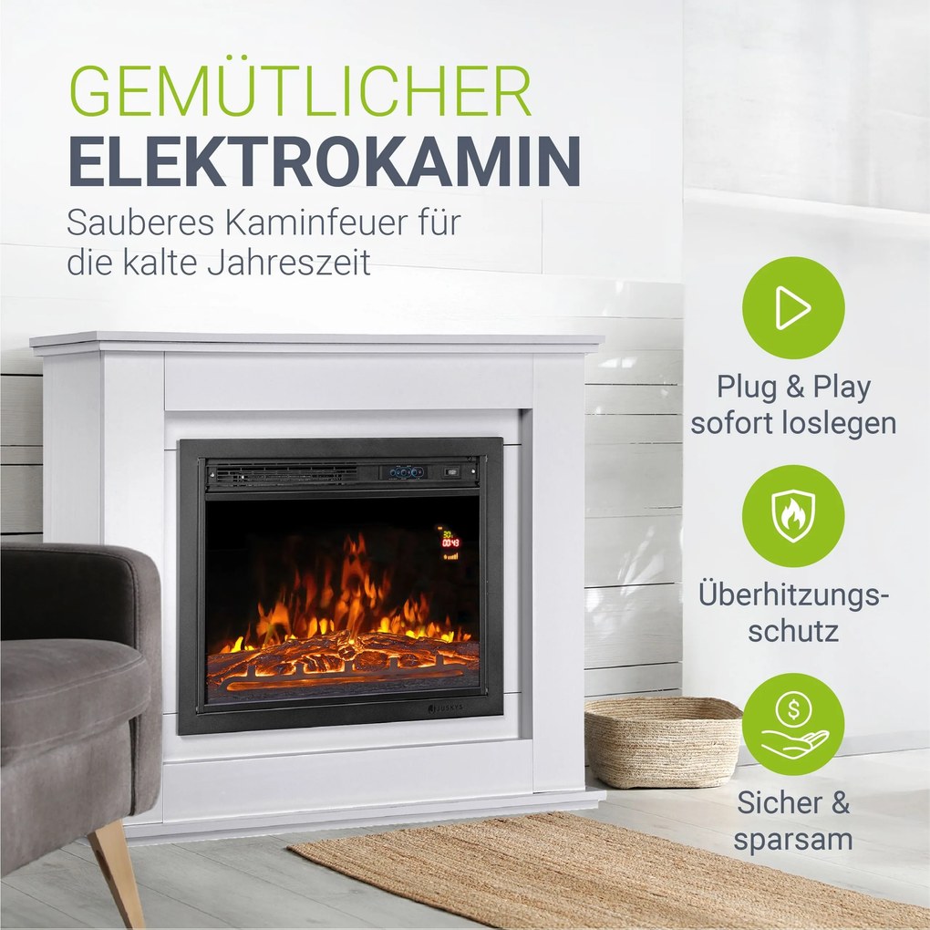 Juskys Elektrický krb s topením a LED efektem plamene Barva: černá, Velikost: obdélníková