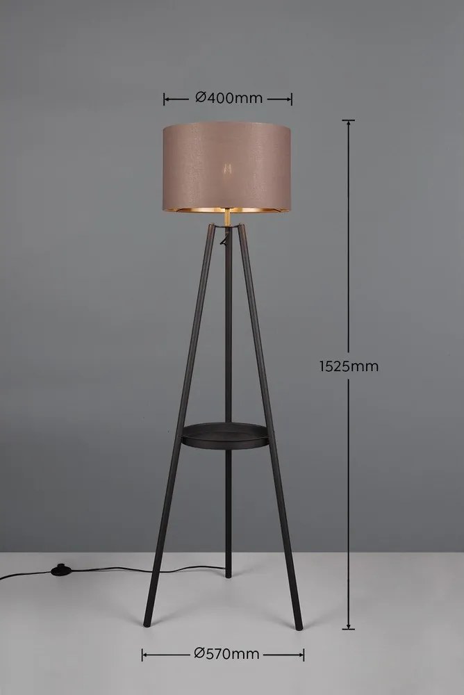 Černá stojací lampa s poličkou (výška 152 cm) Colette – Reality