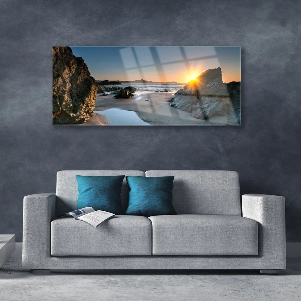 Plexisklo-obraz Skála Pláž Slunce Krajina 125x50 cm