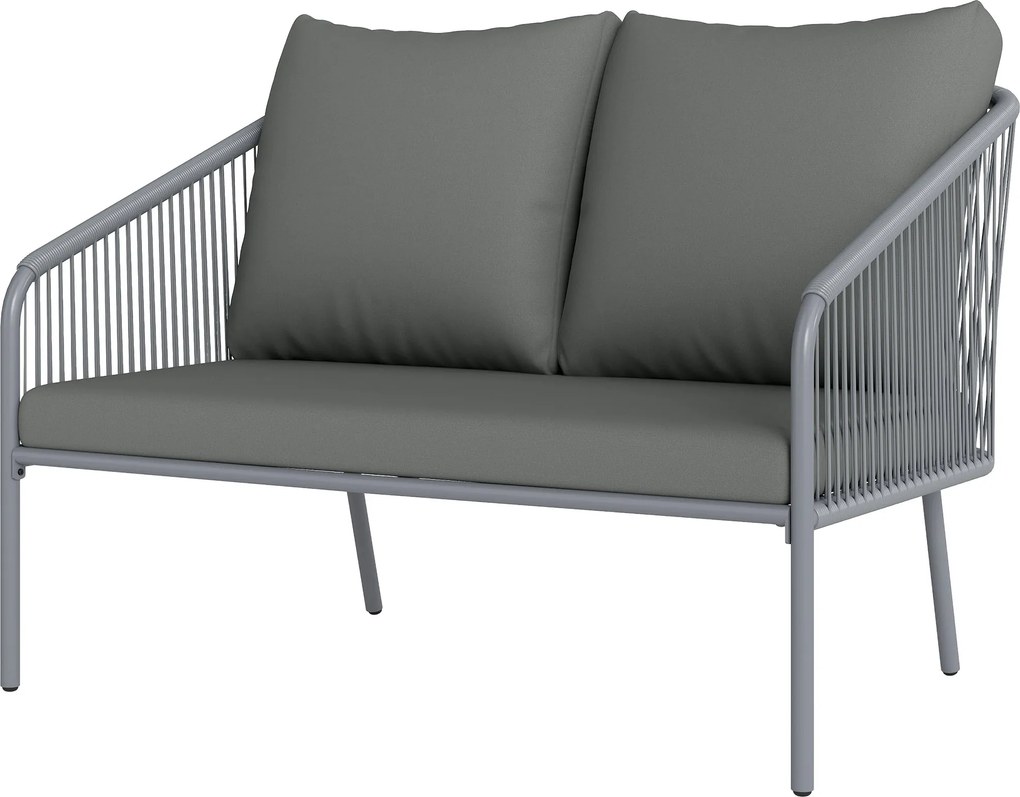 Ratanová pohovka Outsunny se sedáky, 2 místná pohovka, venkovní balkonová pohovka, ratanový nábytek 112 x 72 x 76 cm Šedá