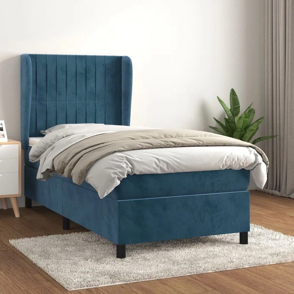 Box spring postel s matrací tmavě modrá 80 x 200 cm samet 3129301