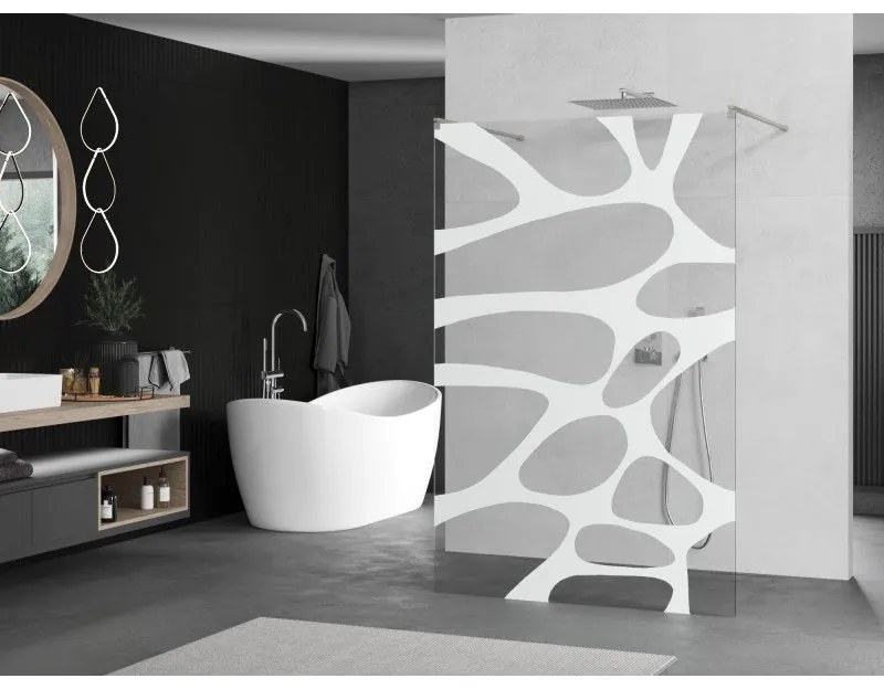 Mexen Kioto, sprchová zástěna Walk-In 120 x 200 cm, 8mm čiré sklo bílý vzor, broušená ocel profil, 800-120-002-97-97