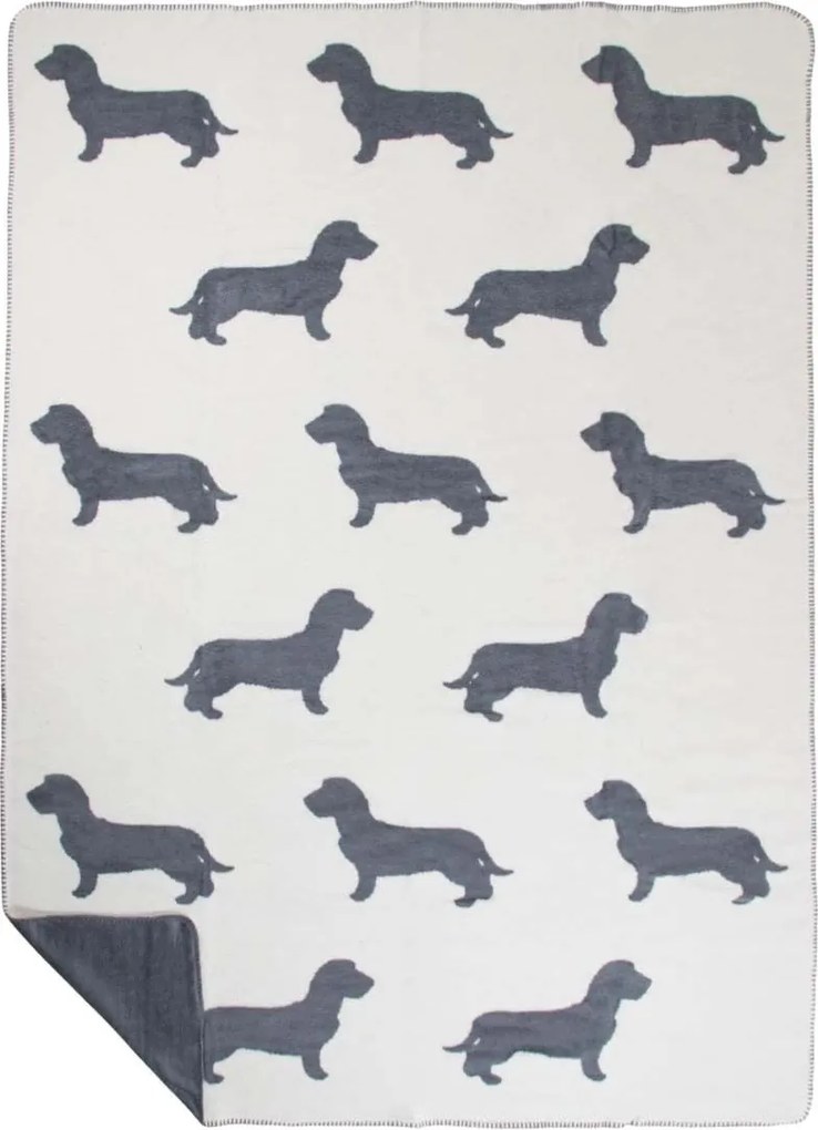 Bílo-šedý oboustranný pléd s jezevčíky Dachshund XL – 150*200*3 cm