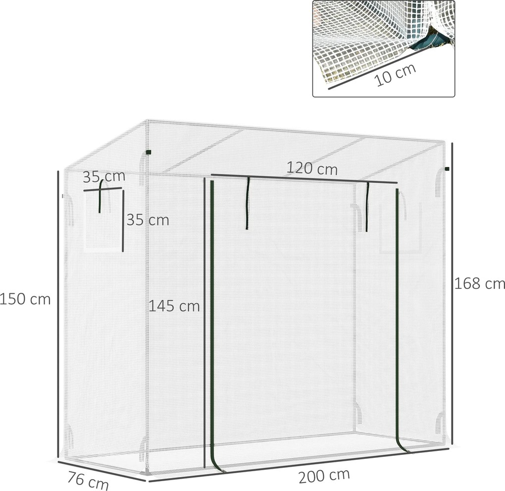 Fóliový skleník Outsunny 200x68x196cm s rolovacími dveřmi a bočním oknem, odolný proti větru, ocel a PE, ideální pro zahradní rostliny
